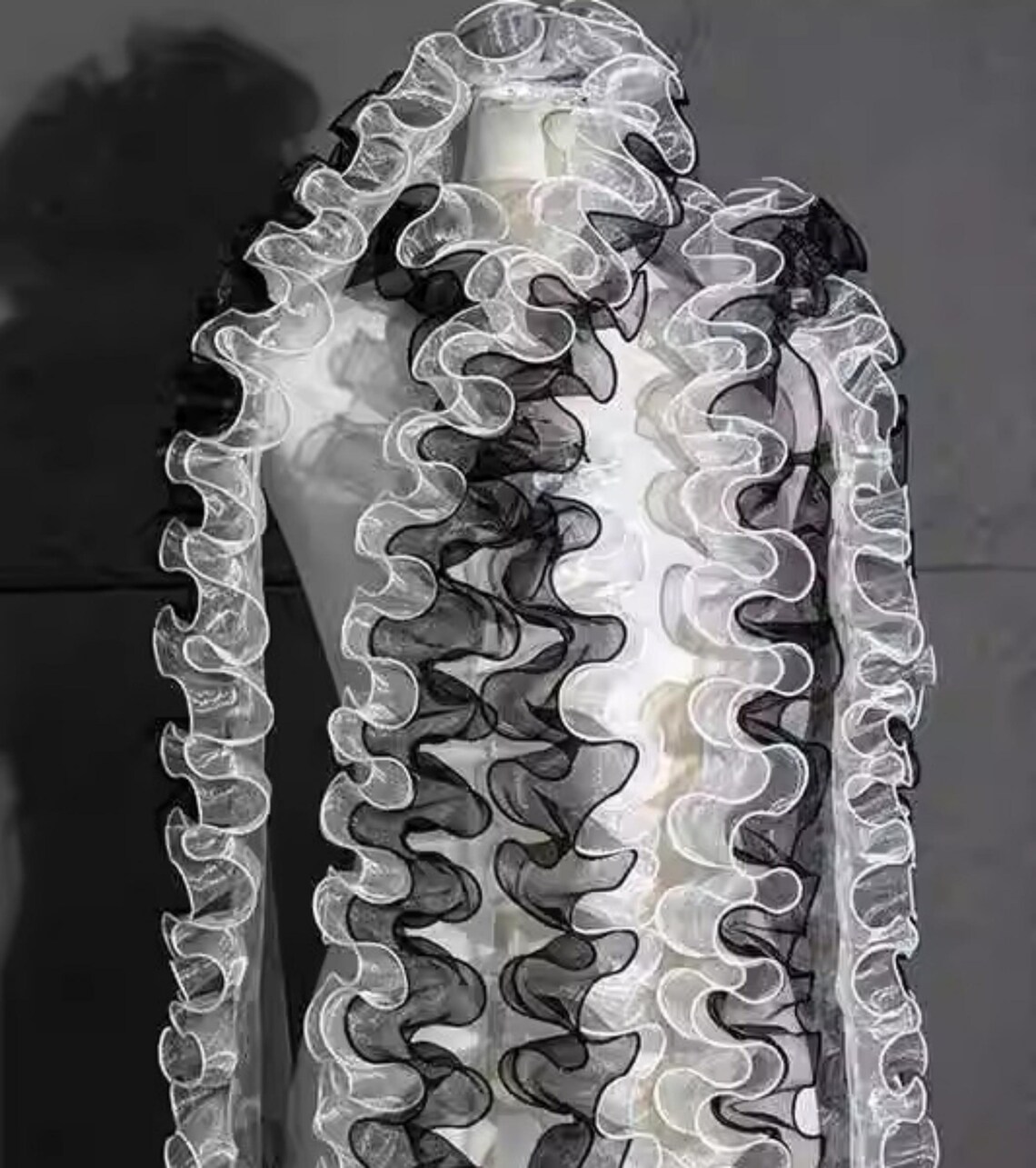 Black & White Ruffle Lace Trim: Pleated Multi-layer Fabric, 4-inch - Etsy