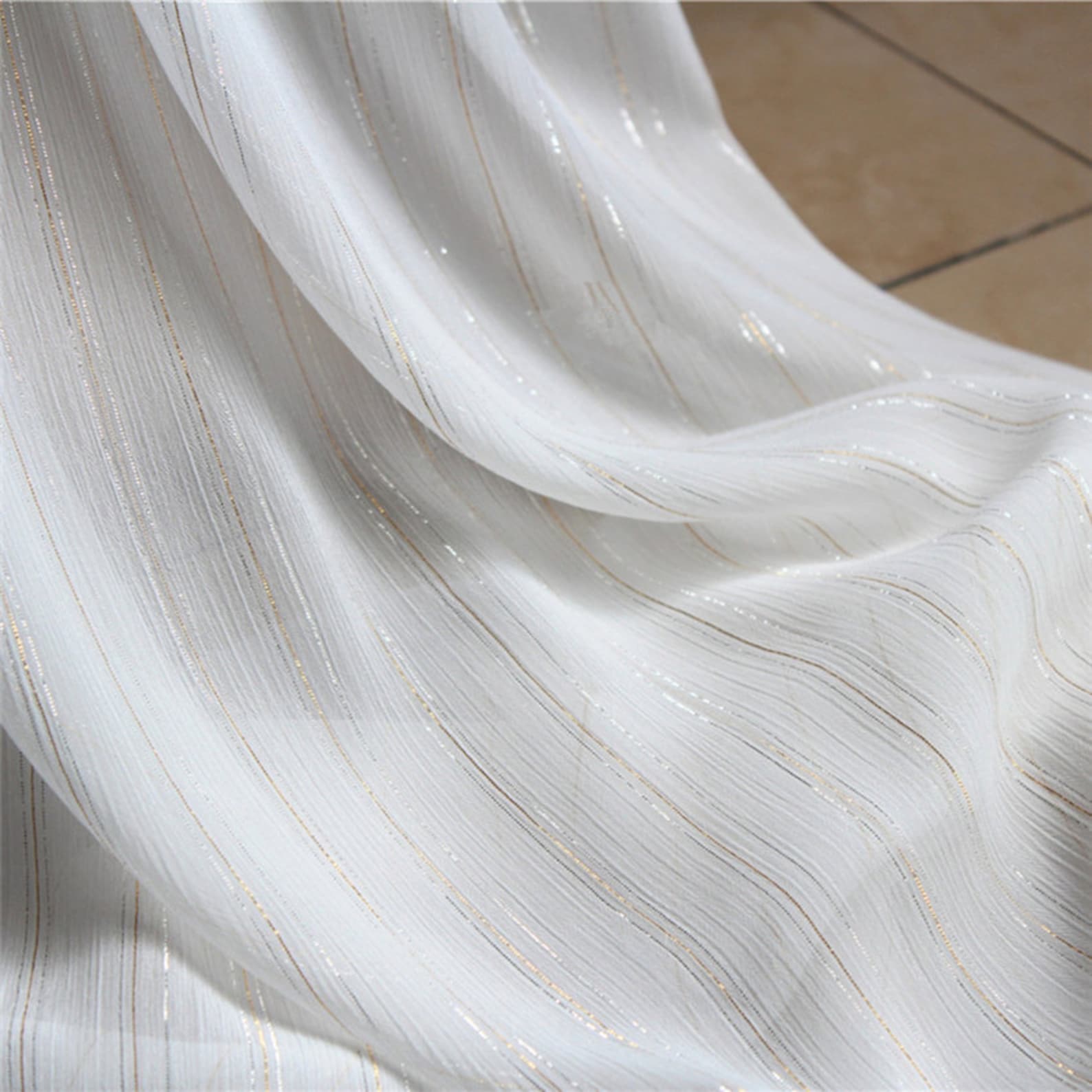 White With Silver/gold Metallic Chiffon Fabricchiffon - Etsy