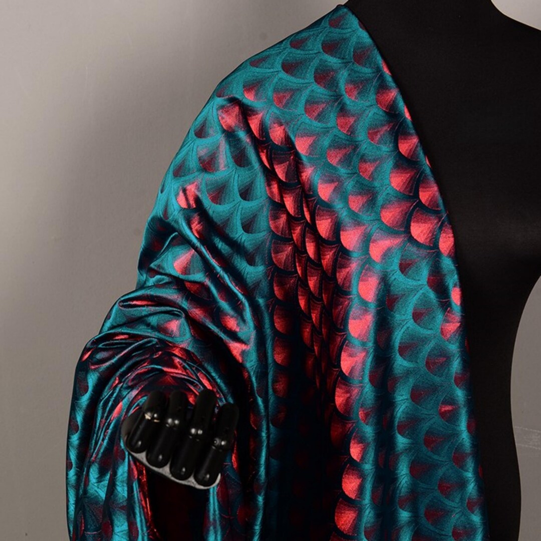 Blue Red Ombre Fish Scales Brocade Fabric for Costume Cosplay,party ...