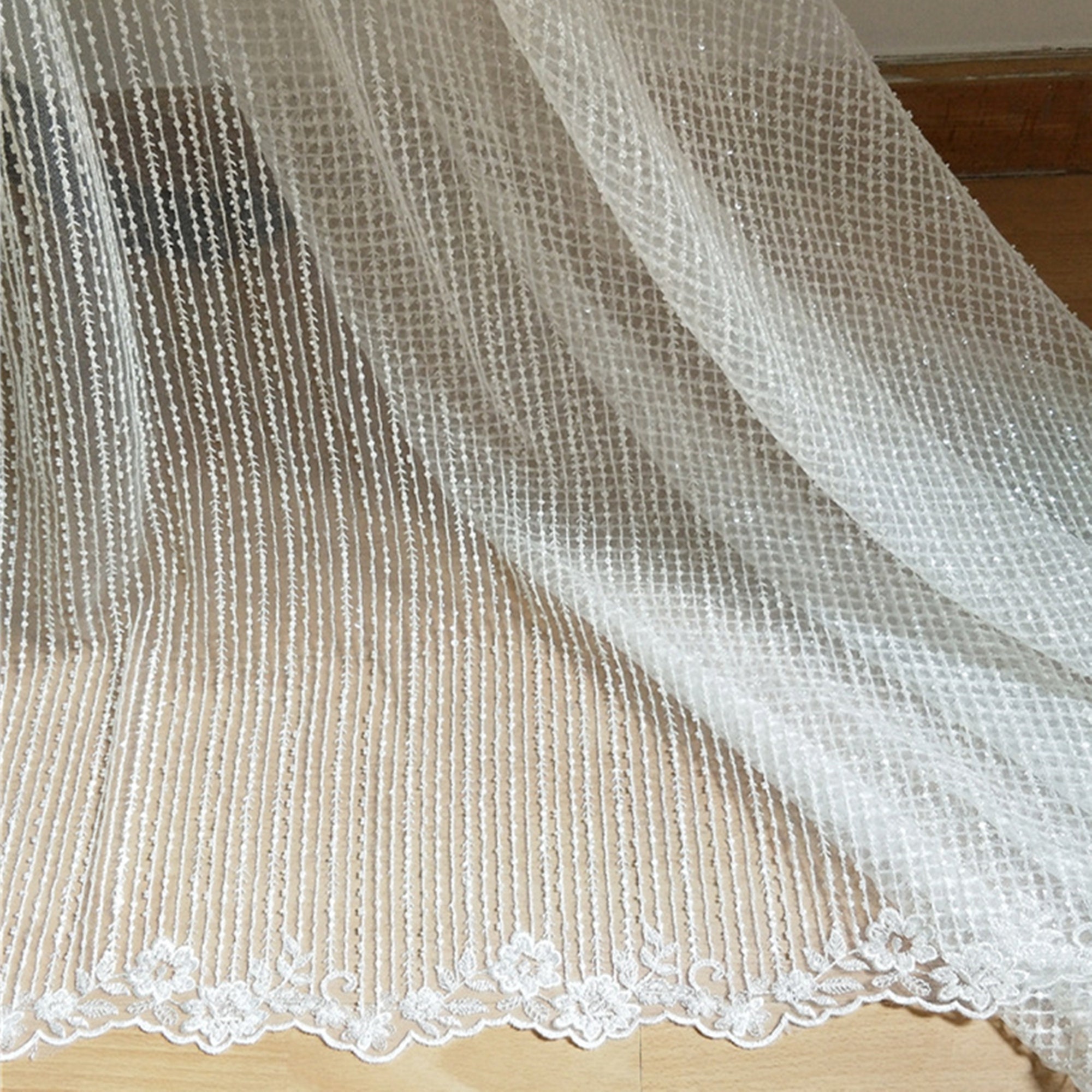 White Mesh Lace Fabricembroidered Floral Lace With - Etsy