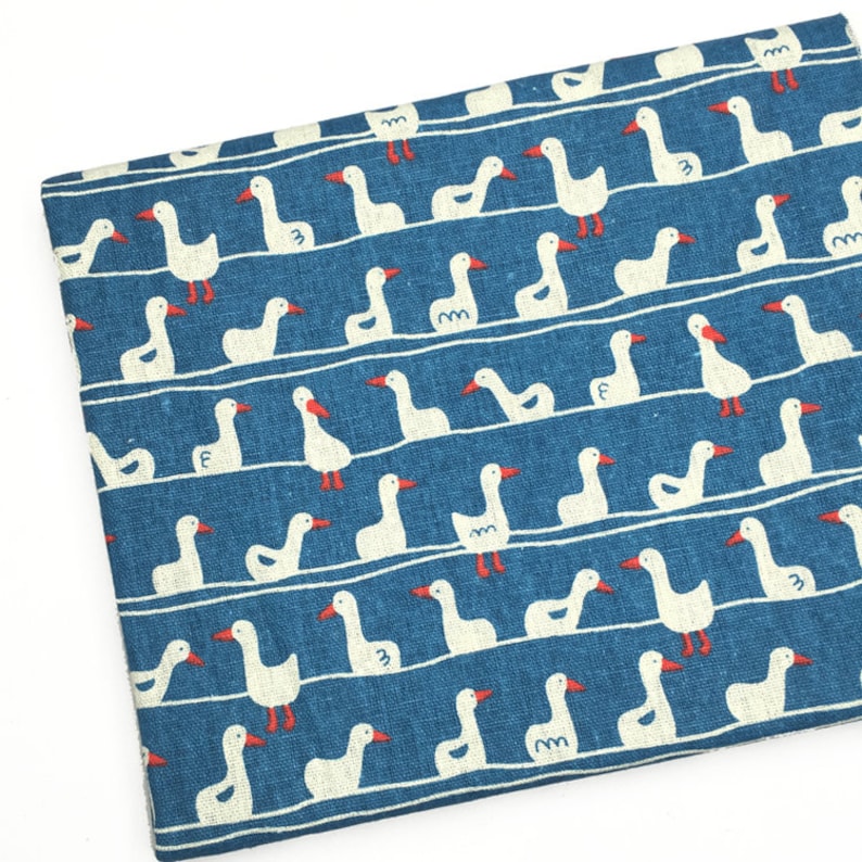 Duck Print Cotton Linen Fabric: Blue Home Decor Sewing Material - Etsy