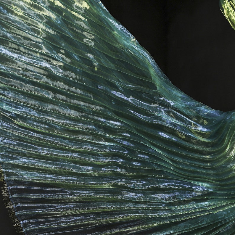 Green Organza Fabricwrinkle Fabricpleated Fabricsheer | Etsy