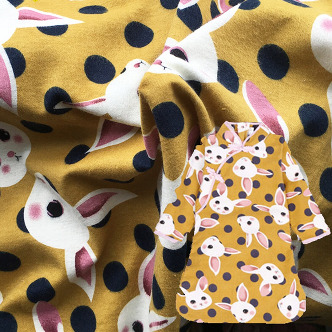 100% Cotton Fabric Cute Rabbit Print Fabric Spring Autumn Dress Fabric ...
