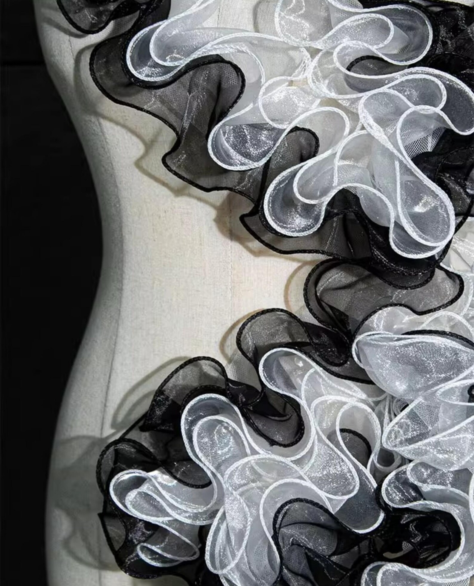 Black & White Ruffle Lace Trim: Pleated Multi-layer Fabric, 4-inch - Etsy