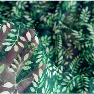 Elegant Silk Chiffon Fabric Leaf Print Dress Fabric Light Weight Summer ...