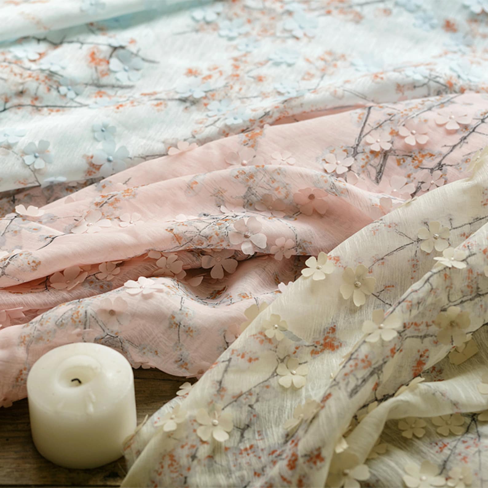 3 Colors Mesh Lace Fabric3d Flower Embroidered Fabricdress - Etsy