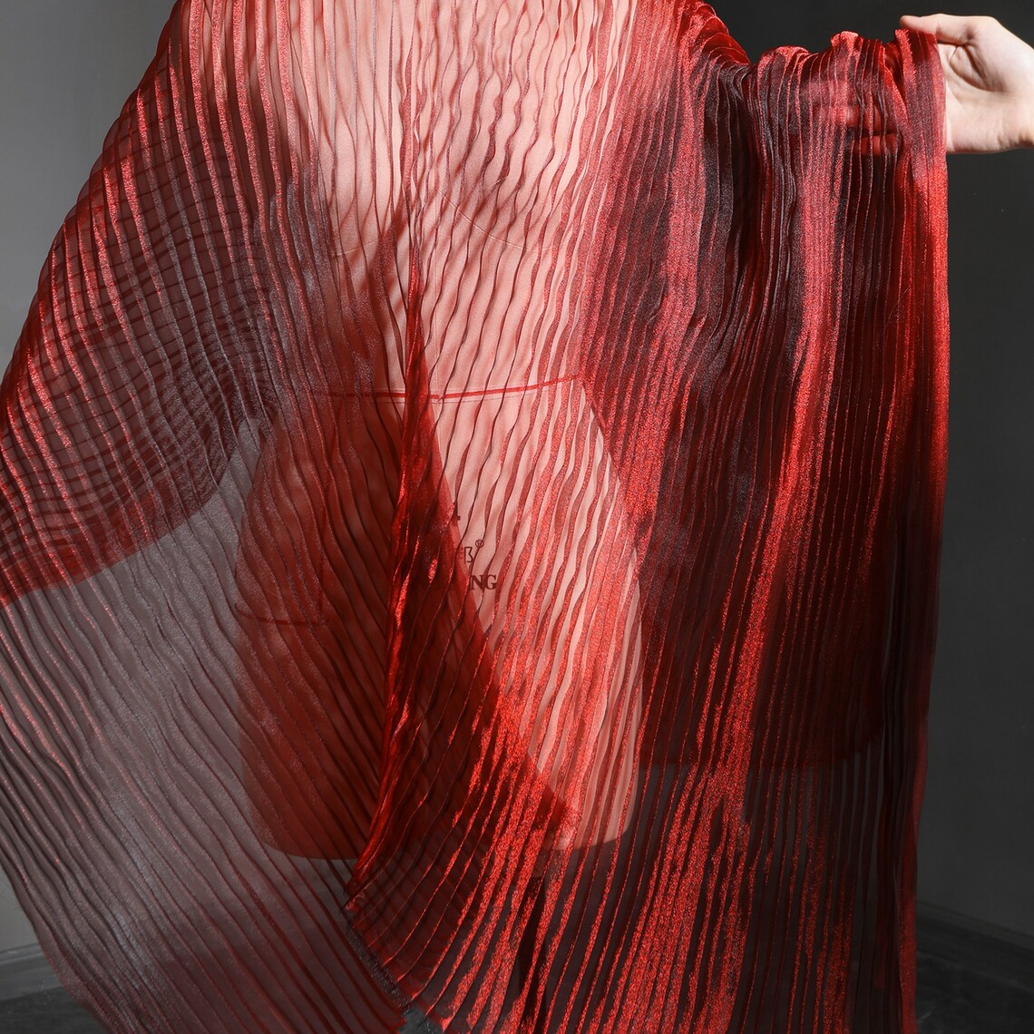 Red Pleated Organza Fabric,wrinkle Fabric,sheer Fabric,fabric for Tutu ...