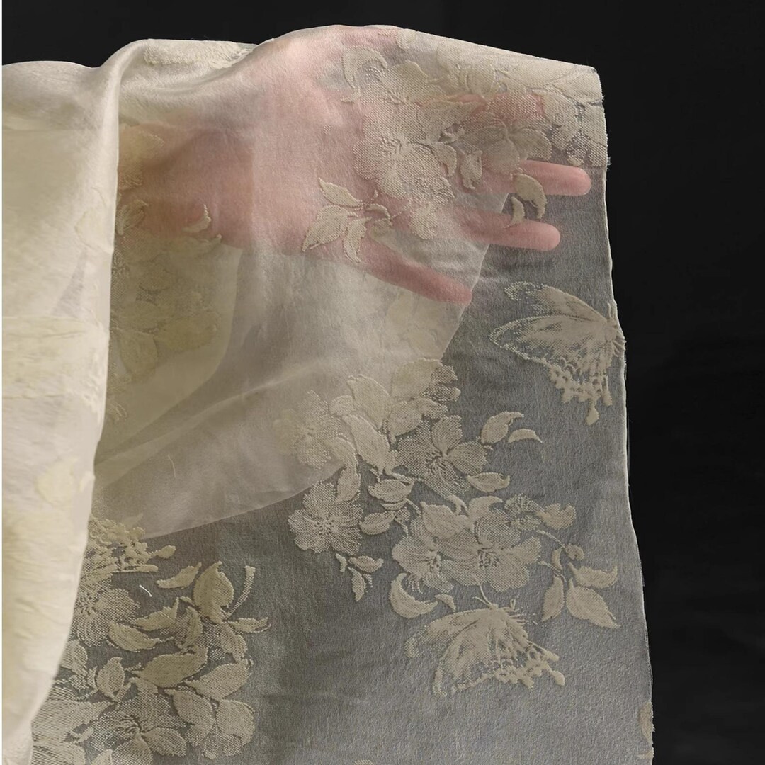 Apricot Butterfly Flocked Design Mesh Fabric for Wedding Fabric ...
