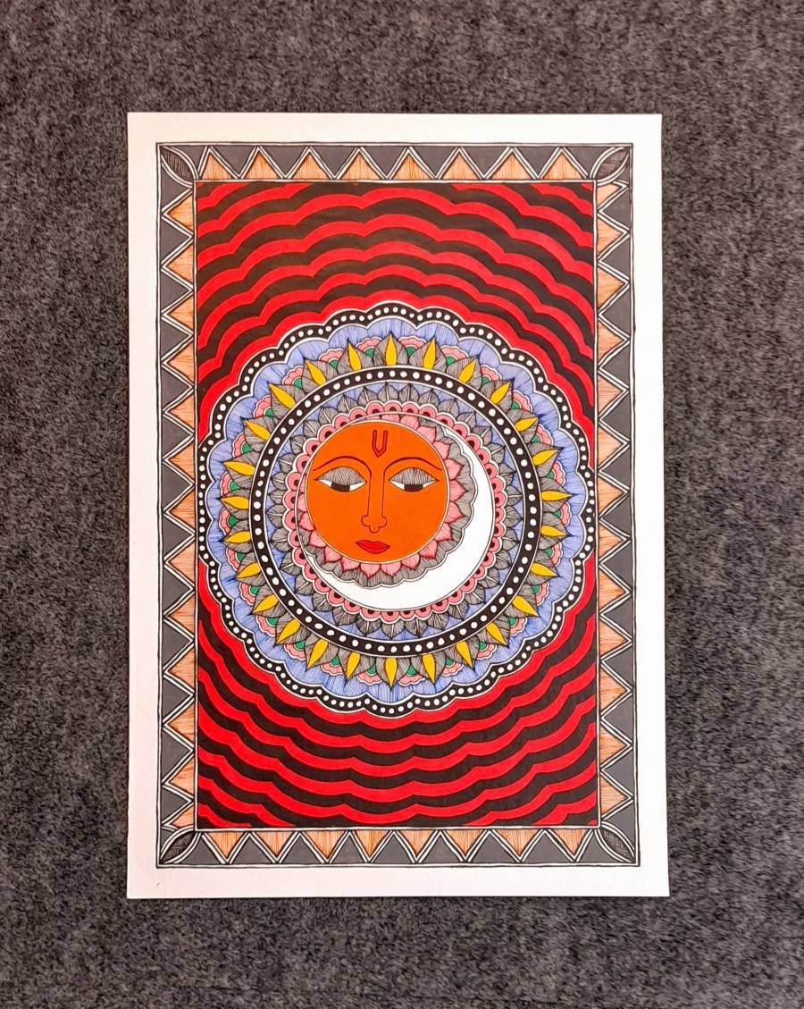 Sun and moon painting Traditional Indian Madhubani Art | Etsy