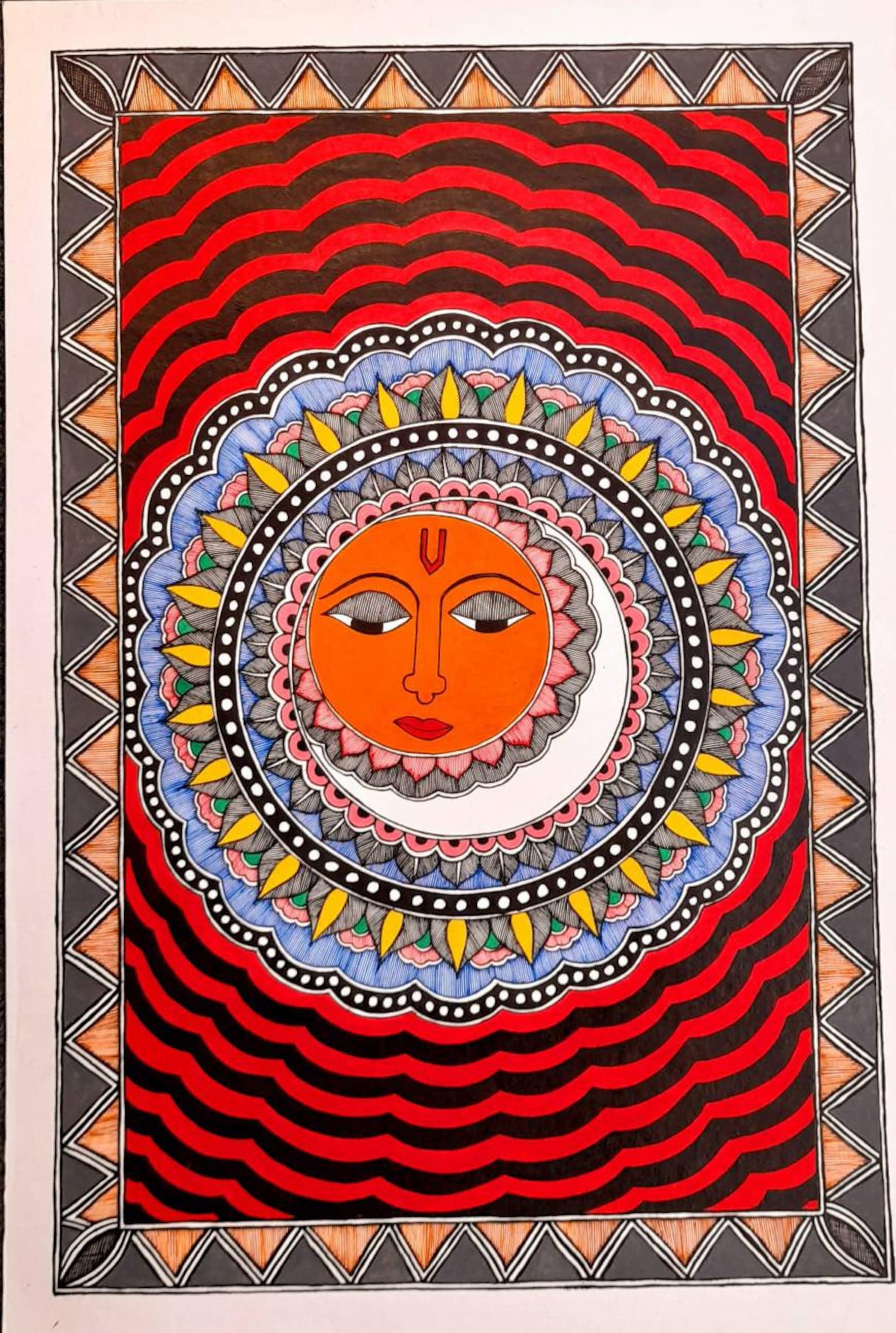 Sun and moon painting Traditional Indian Madhubani Art | Etsy