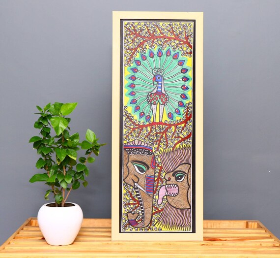 Tree of Life Peacock and Elephant Painting Traditional - Etsy