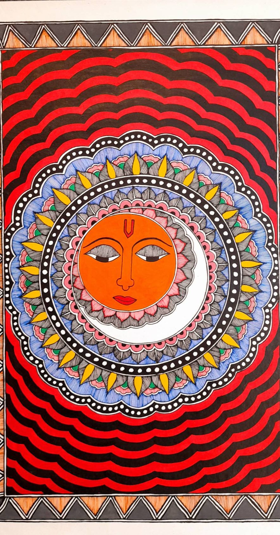Sun and moon painting Traditional Indian Madhubani Art | Etsy