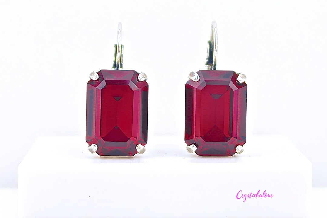 Ruby Red Crystal Drop Earrings: Antique Silver Lever Back, 18x13mm - Etsy