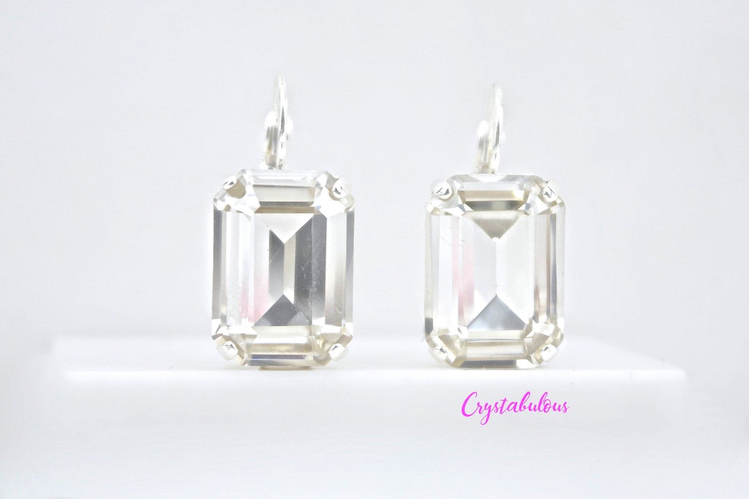 Octagon Crystal Drop Earrings: Silver Shade Austrian Crystal, Lever ...