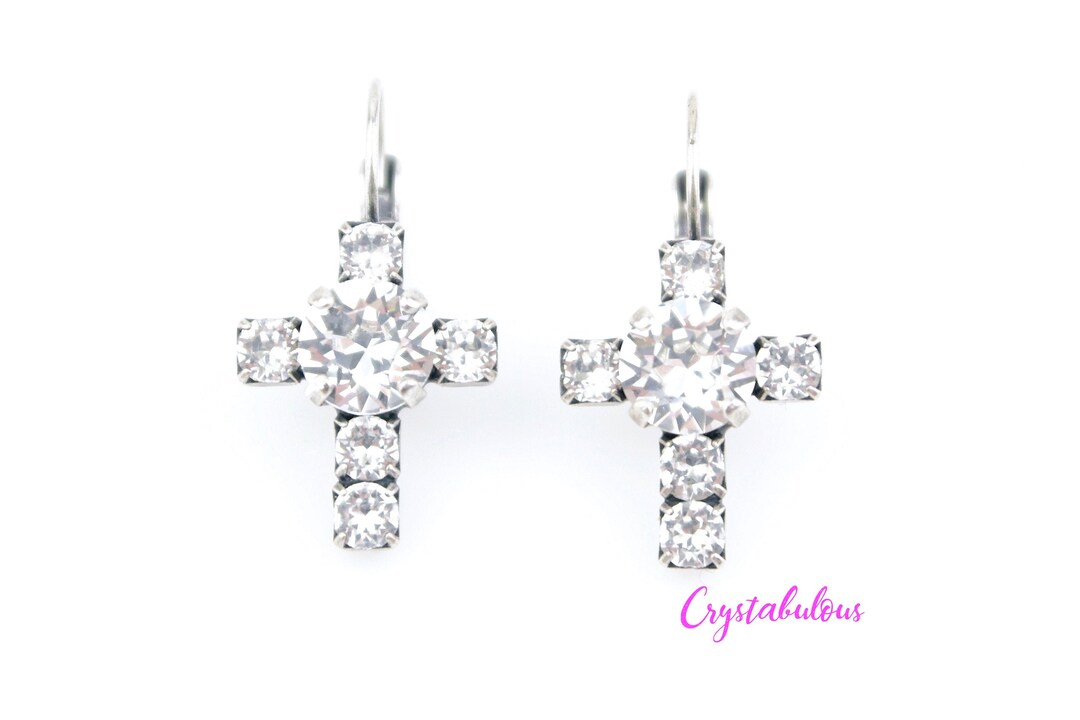 Clear Austrian Crystal Cross Earrings, Cross White Crystal Dangle ...