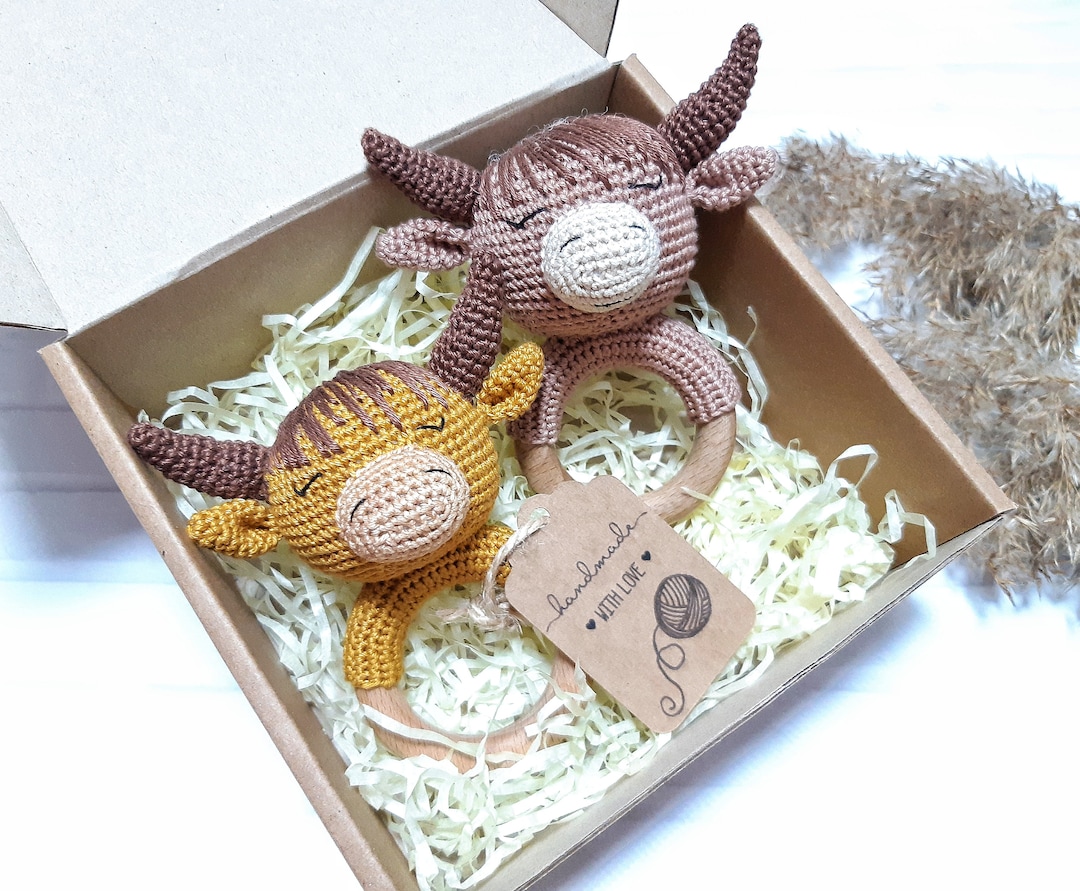 Crochet Baby Rattle Crochet Cow Crochet Highland Cow Cow Baby Gift ...