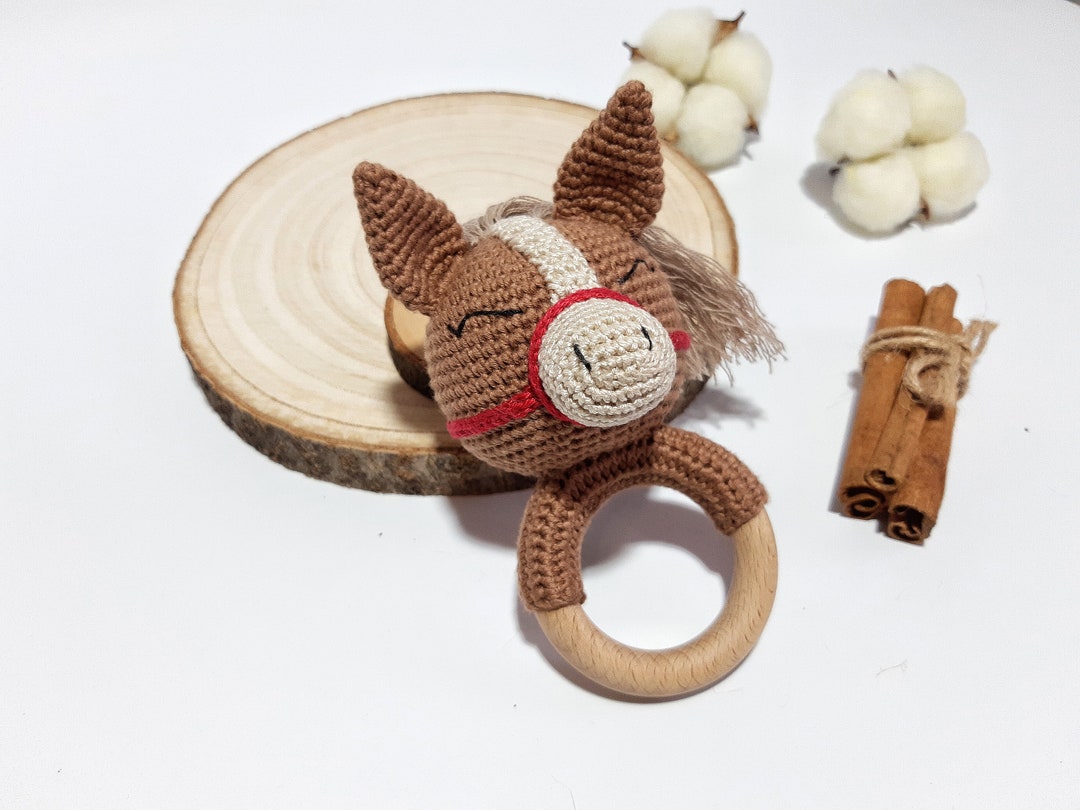 Crochet Rattle Horse Baby Rattle Soft Rattles Horse Gifts Wooden Baby ...
