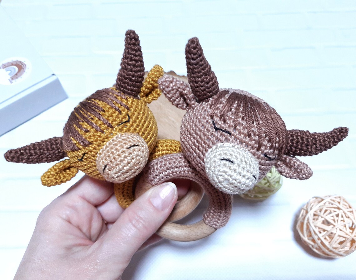 Crochet Baby Rattle Crochet Cow Crochet Highland Cow Cow Baby Gift ...