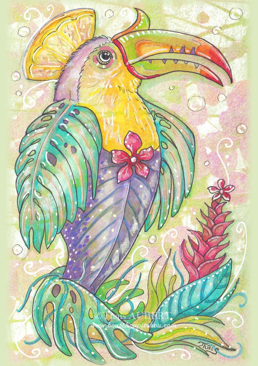 Illustrated Fabric Coupon "tropican" - Hybrid Toucan - Polycotton ...