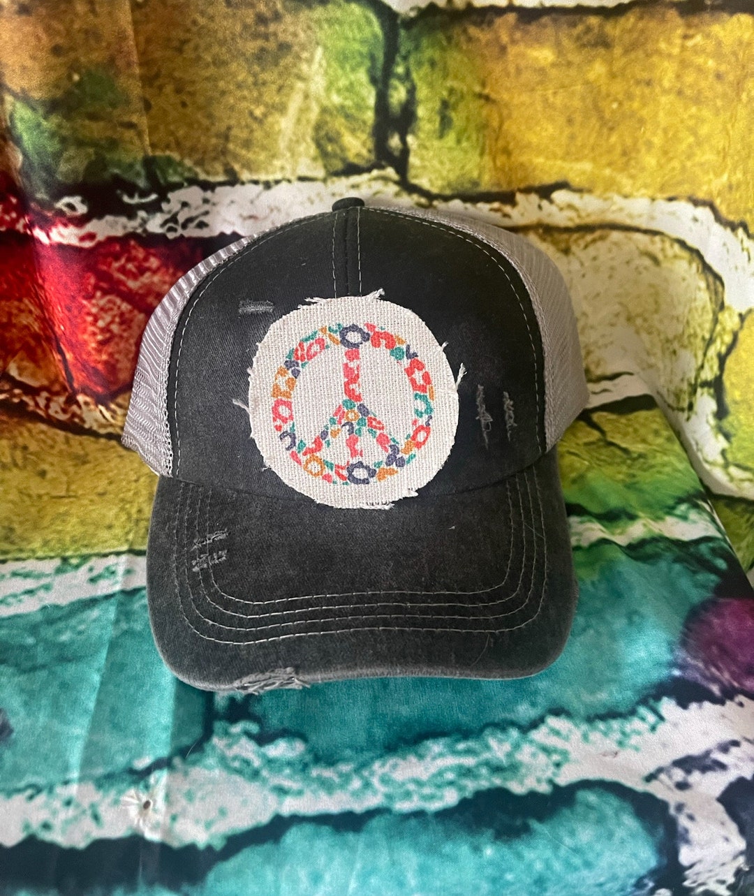 Peace Sign round Patched Hat Peace Lover Saying Hat Gift for Her Peace ...