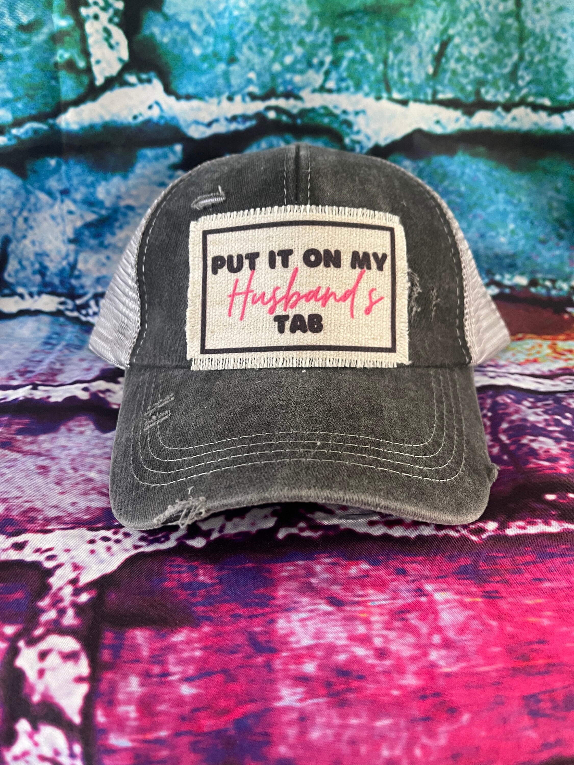 Put It on My Husbands Tab (pink) Patched Ponytail Hat | Gift for Her ...