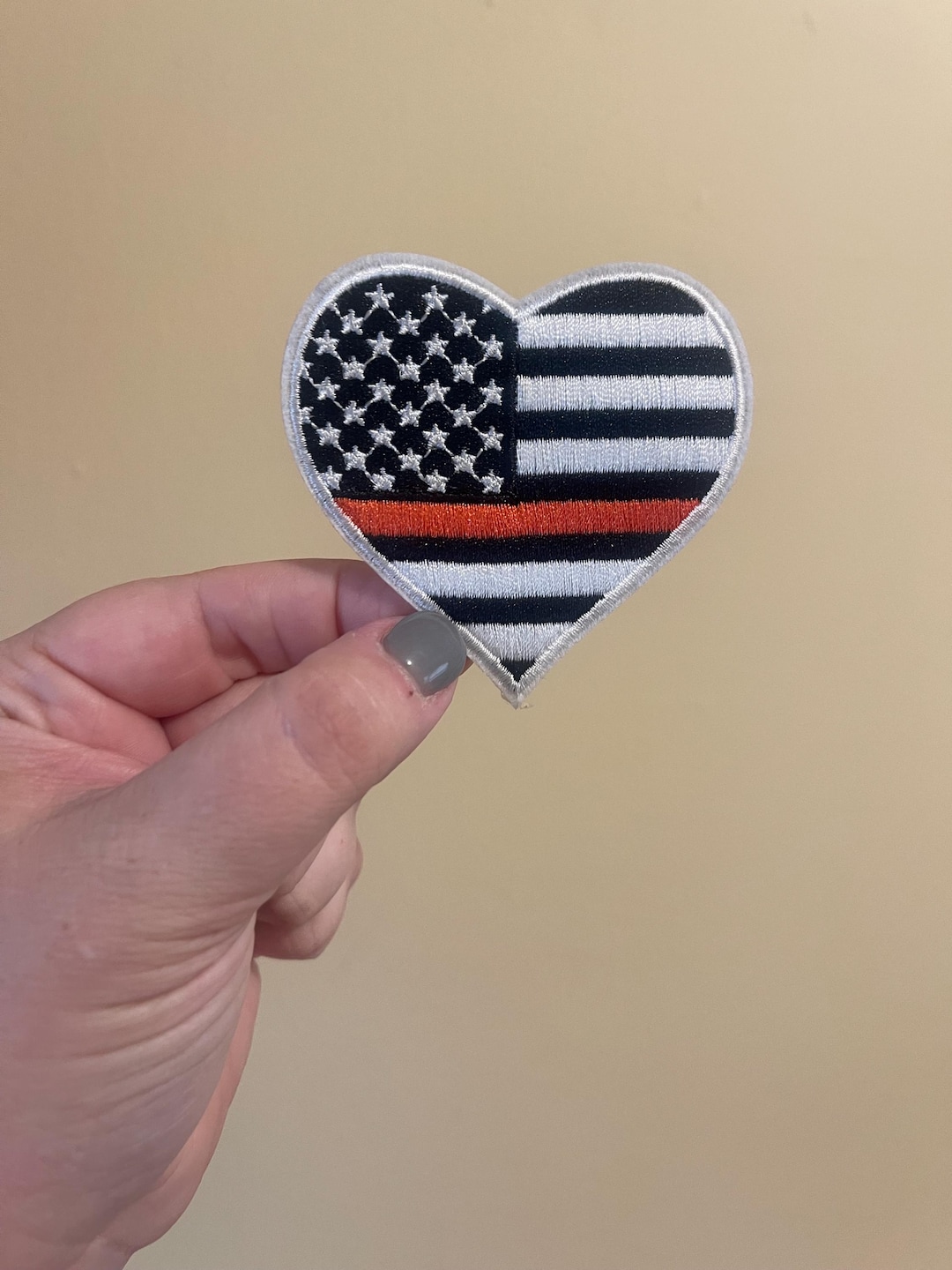 Thin Orange Line Heart Iron on Hat Patch | Hat Accessory | Trucker Hat Patch | Thin Orange Line ...
