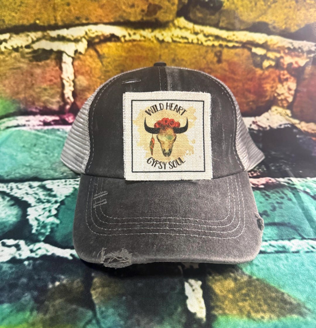 Wild Heart Gypsy Soul Patched Ponytail Hat | Gift for Mom | Bull Head ...