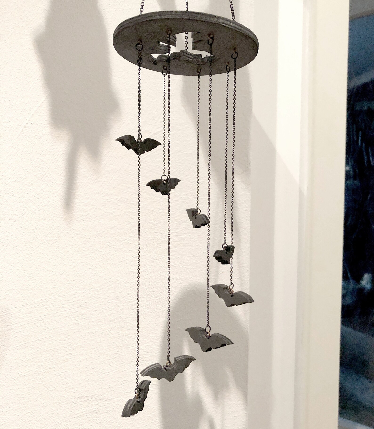 Tiny Bats Mobile Made From Hand Cut Black Stained Wood and - Etsy