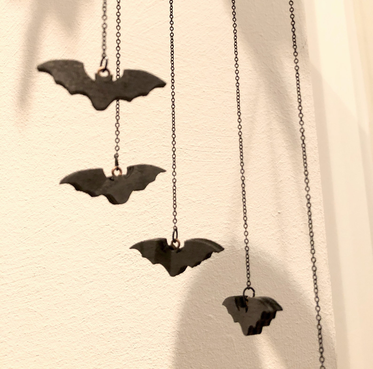 Tiny Bats Mobile Made From Hand Cut Black Stained Wood and - Etsy