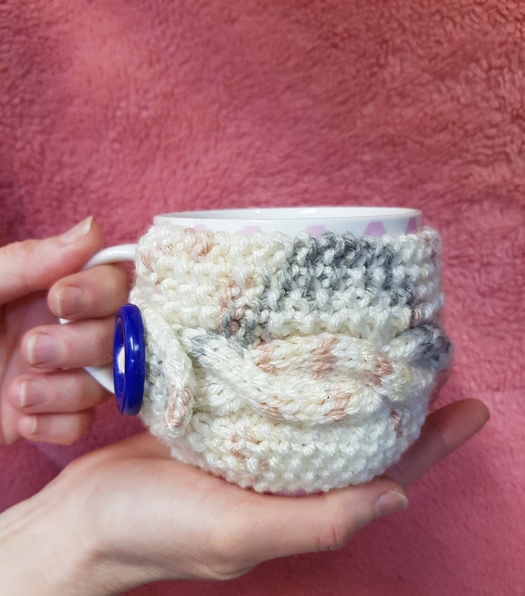Knitted Coffee Cup Cosy,hand Knitting Cable White, Coffee Cup Cosy - Etsy