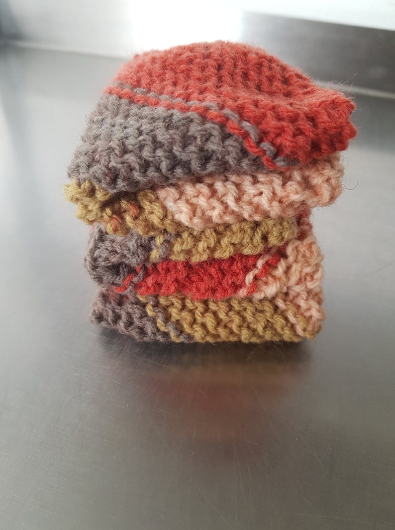 Hand Knitted Pair Wool Cup Dish Cloths 3 Pieces - Etsy
