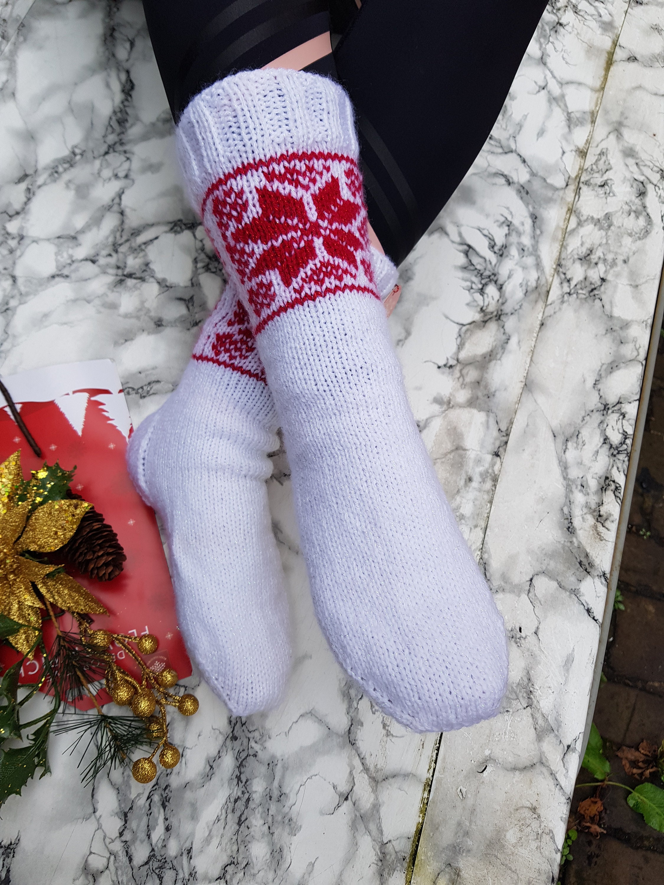 Hand Knitted Socks Hand Made Wool Socks Christmas Socks - Etsy