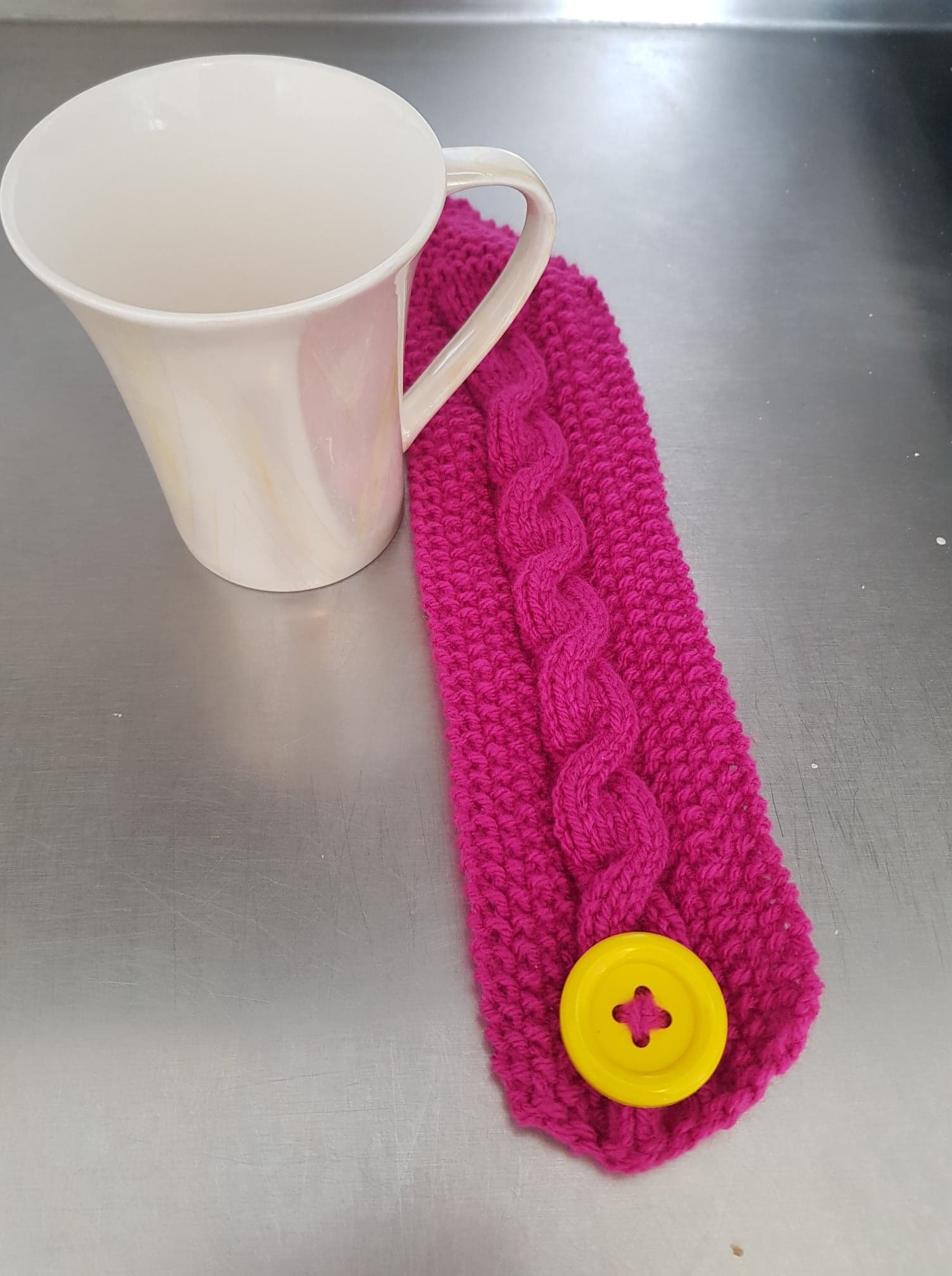Knitted Coffee Cup Cosy,hand Knitting Cable Pink, Coffee Cup Cosy - Etsy