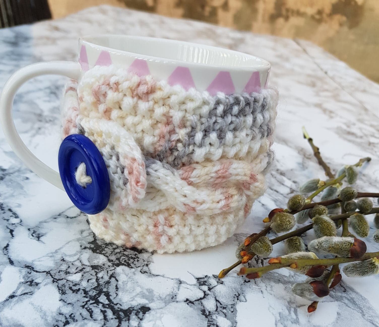 Knitted Coffee Cup Cosy,hand Knitting Cable White, Coffee Cup Cosy - Etsy