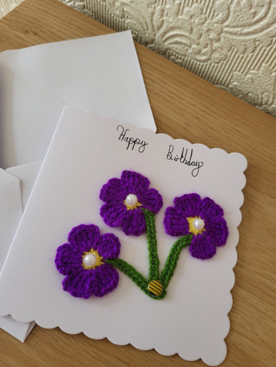 Crochet Card.crochet Birthday Card. Crochet Flowers Card.card Happy ...