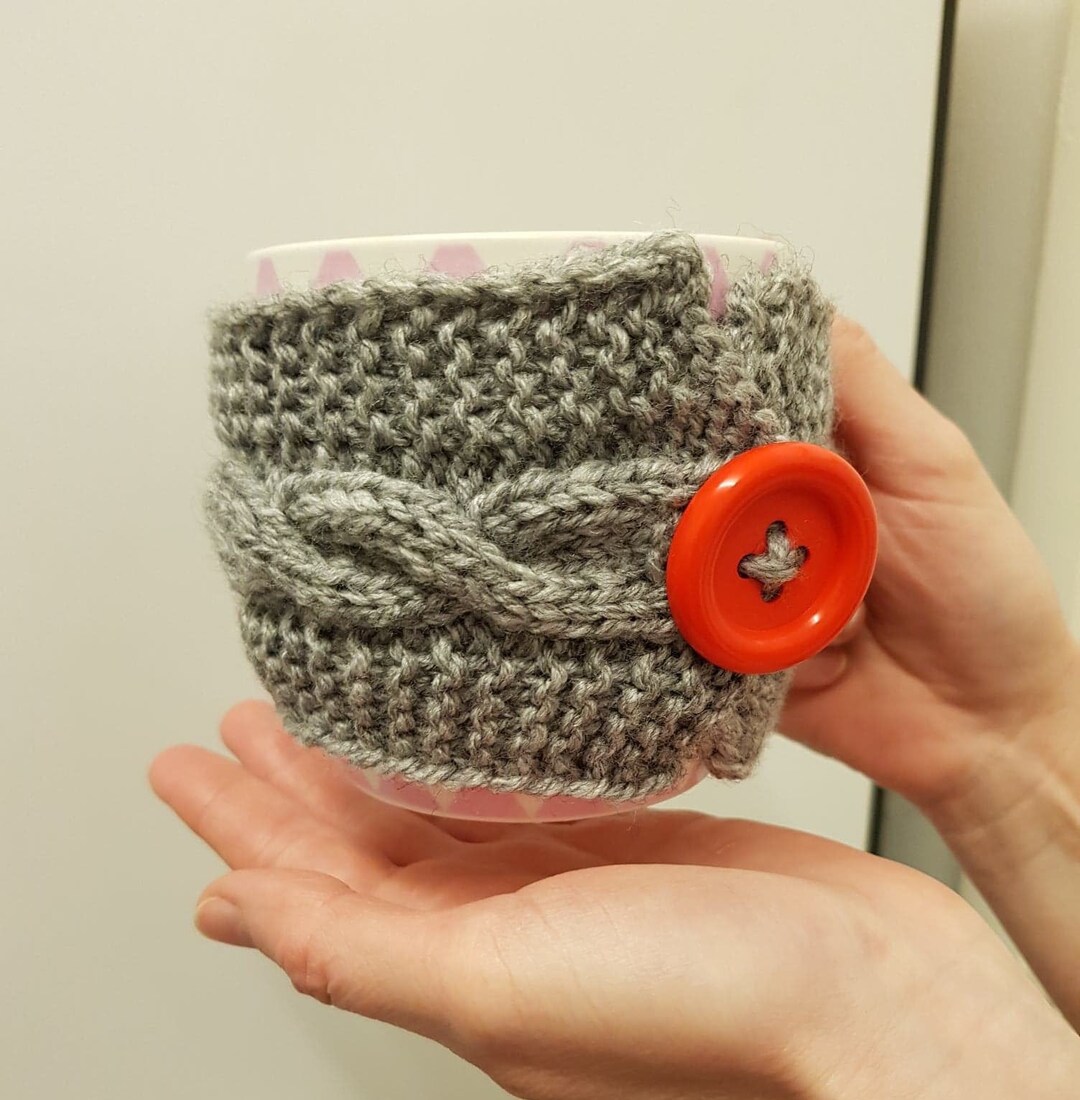 Knitted Cable Grey Coffee Cup Cosy, Hand Knitting Coffee Mug Cup Cosy ...