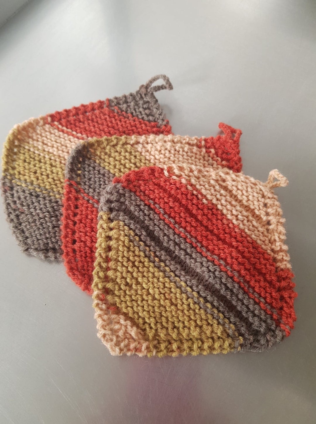 Hand Knitted Pair Wool Cup Dish Cloths 3 Pieces - Etsy