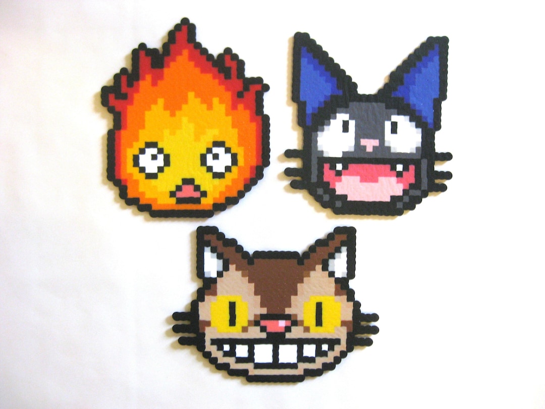 Calcifer, Jiji, and Catbus Perler Pixel Art - Etsy