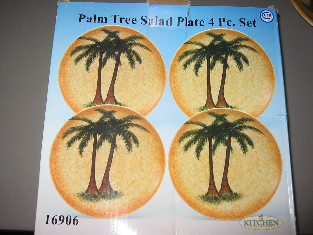 Palm Tree Salad Plate Set - Etsy