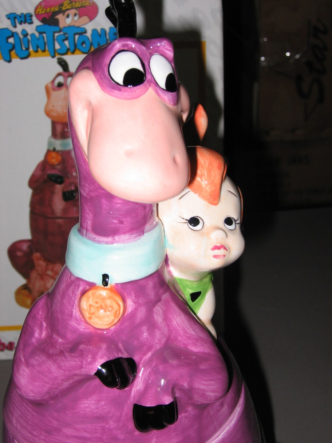 Dino and Pebbles Cookie Jar - Etsy