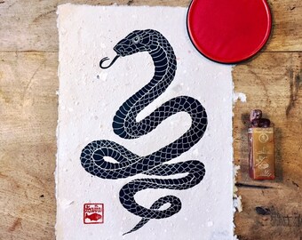 Snake Linocut - Etsy