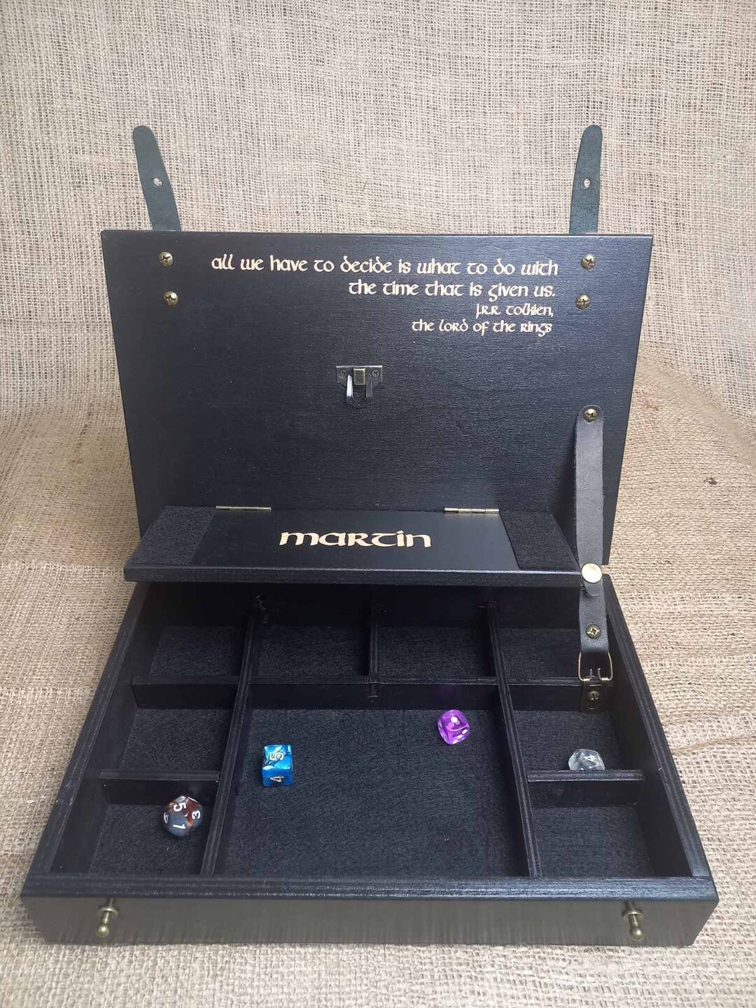 Rpg Tablet Organizer for Play Online. Dice Wooden Box With Sections for ...