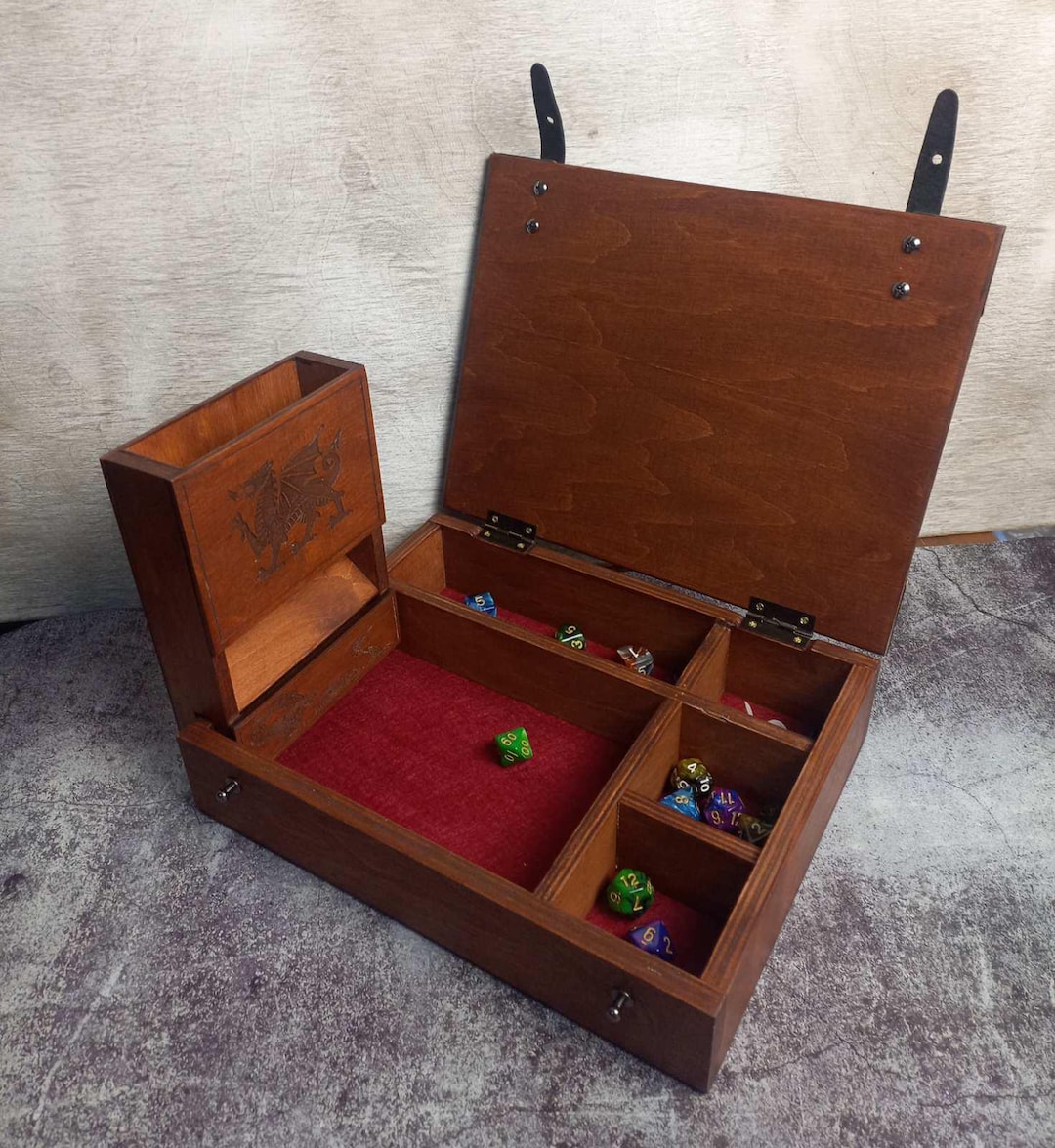 Dice Sets Organizer Dice Tower Dragons Home Wooden Box Organizer ...