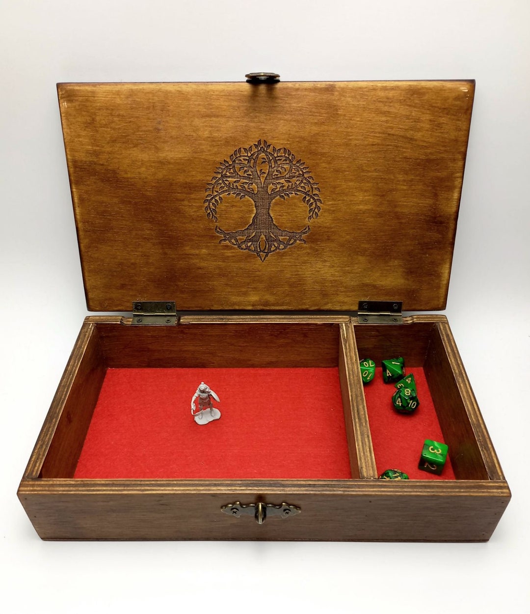 Brown Wooden Dice Tray Tree of Life Celtic Dragons Dice Personalized ...