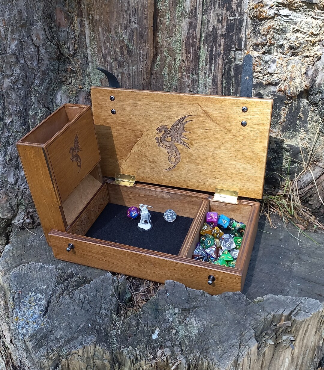 Set of the X Brown Dice Tray and Dice Tower Tree of Life Celtic Dragons ...