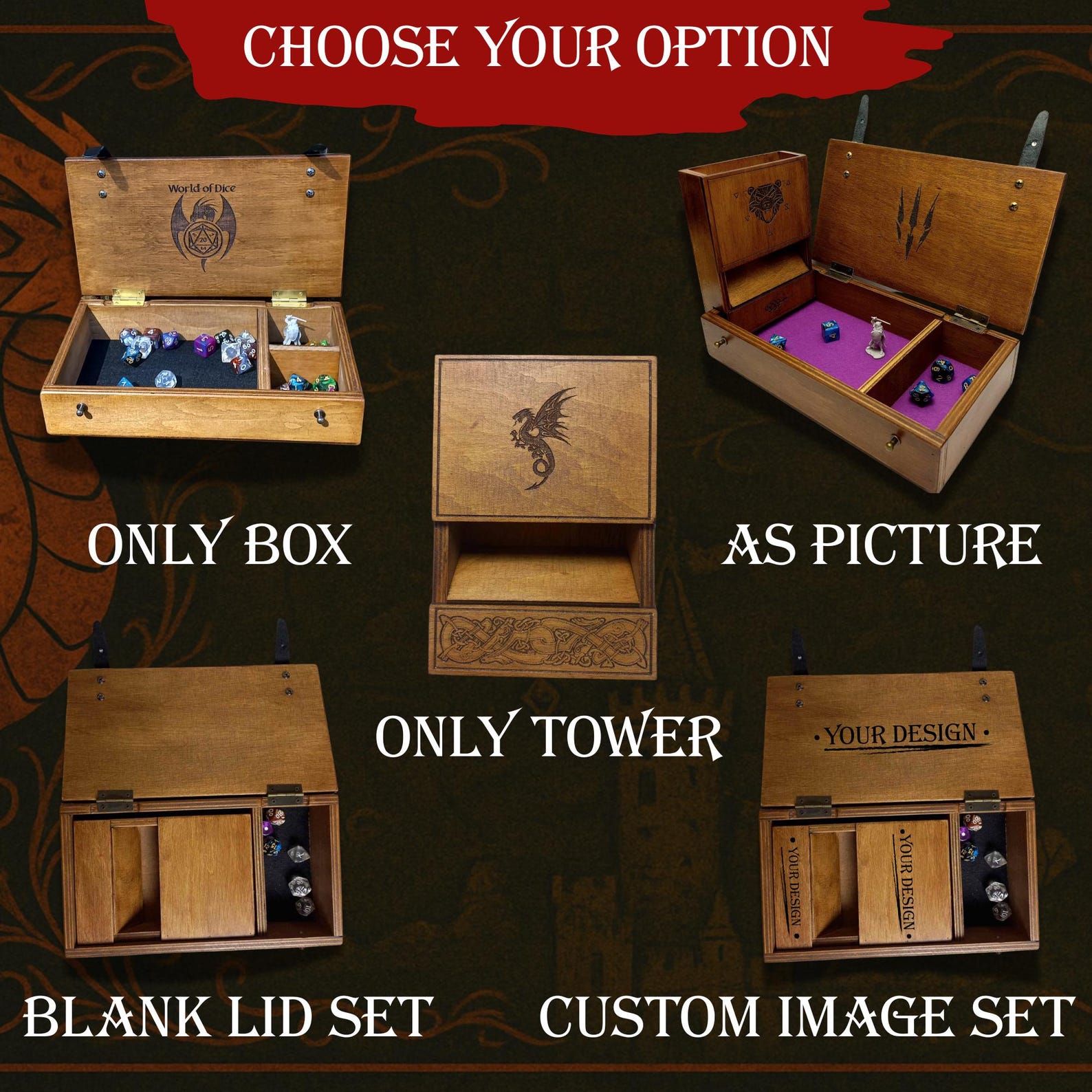 Dice Tray and Tower Set Custom Colors and Engraving Dice Tray and Tower ...