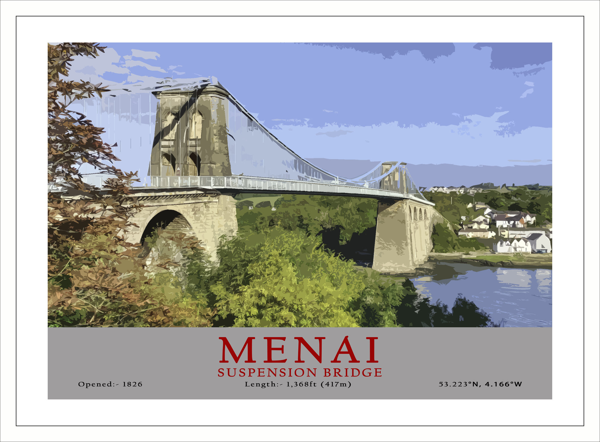 Vintage style Poster Menai bridge Poster Art print Travel - Etsy.de