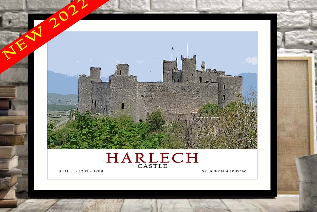 Vintage Style Poster, Harlech Castle, Poster, Art Print, Travel Poster ...