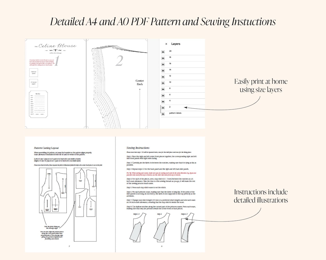 Celine Blouse PDF Sewing Pattern | US 2-20 | Beginner Friendly ...
