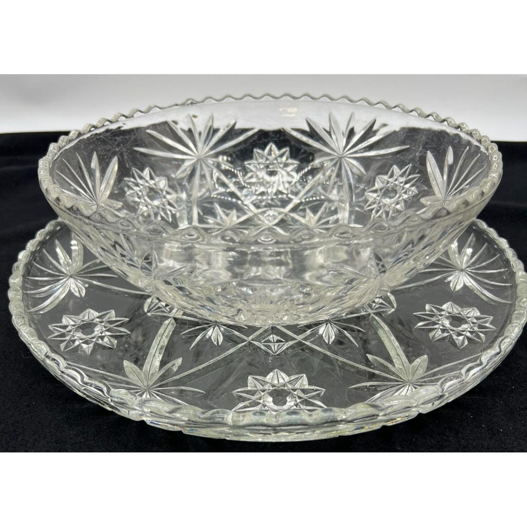2 Anchor Hocking Early American Prescut Crystal Star Glass Bowls 11 ...